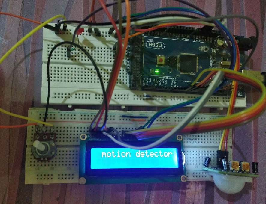 PIR Motion Detector with 16X2 LCD and Arduino Board