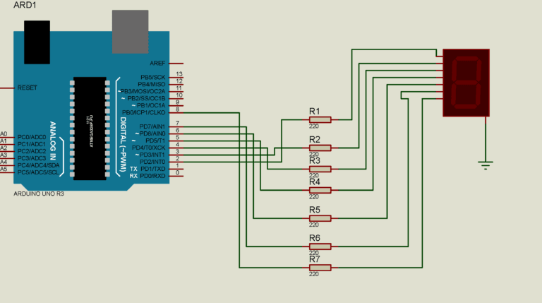 7-Segment Display with Arduino in Proteus