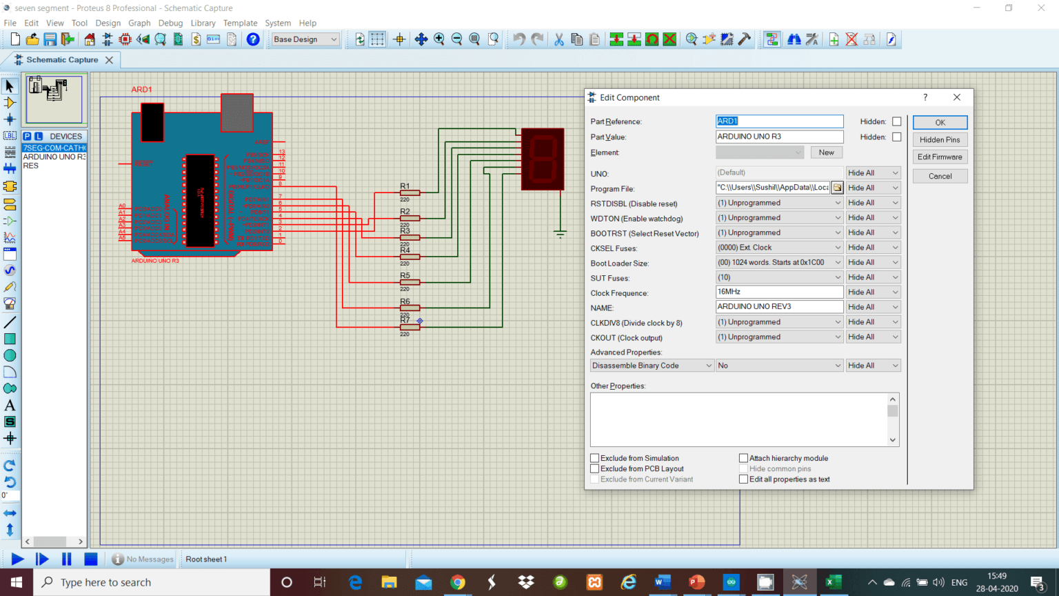 7-Segment Display with Arduino in Proteus