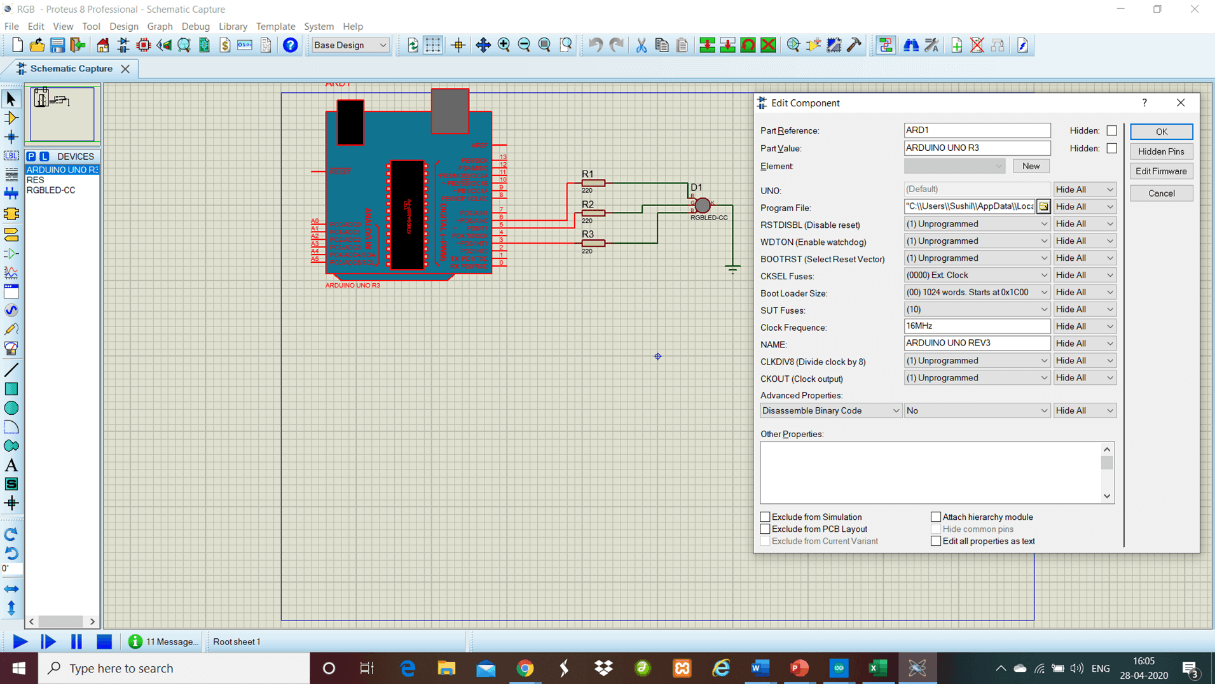 Control RGB LED with Arduino in Proteus Software