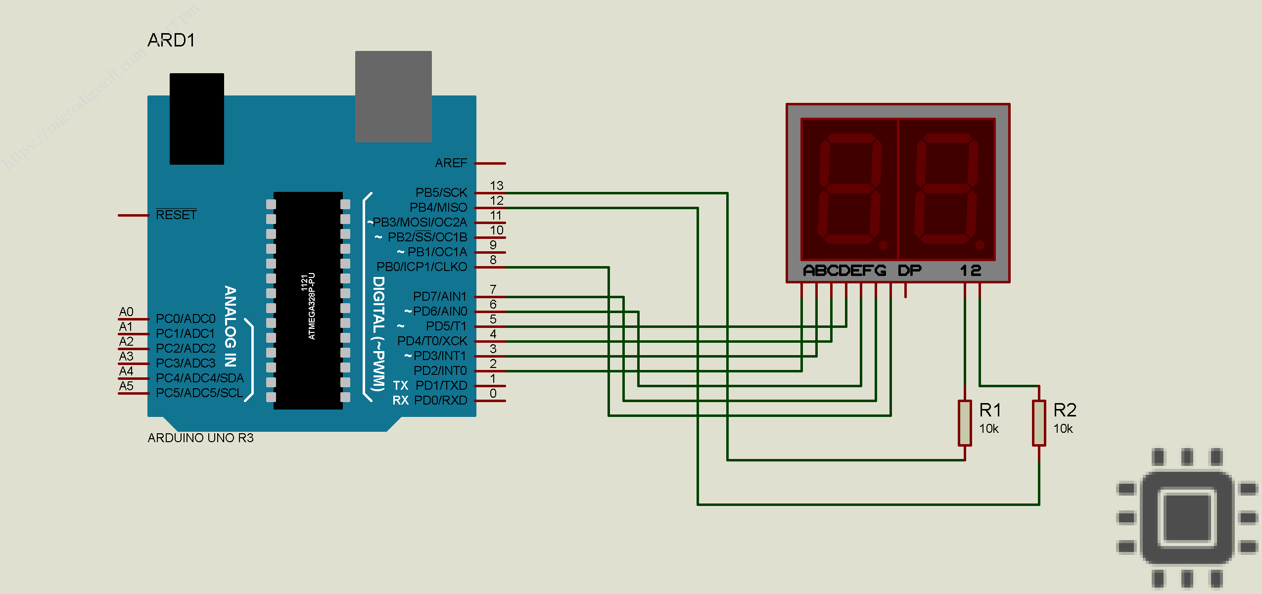2 Digit 7 Segment Counter00 99with Arduino In Proteus 6825