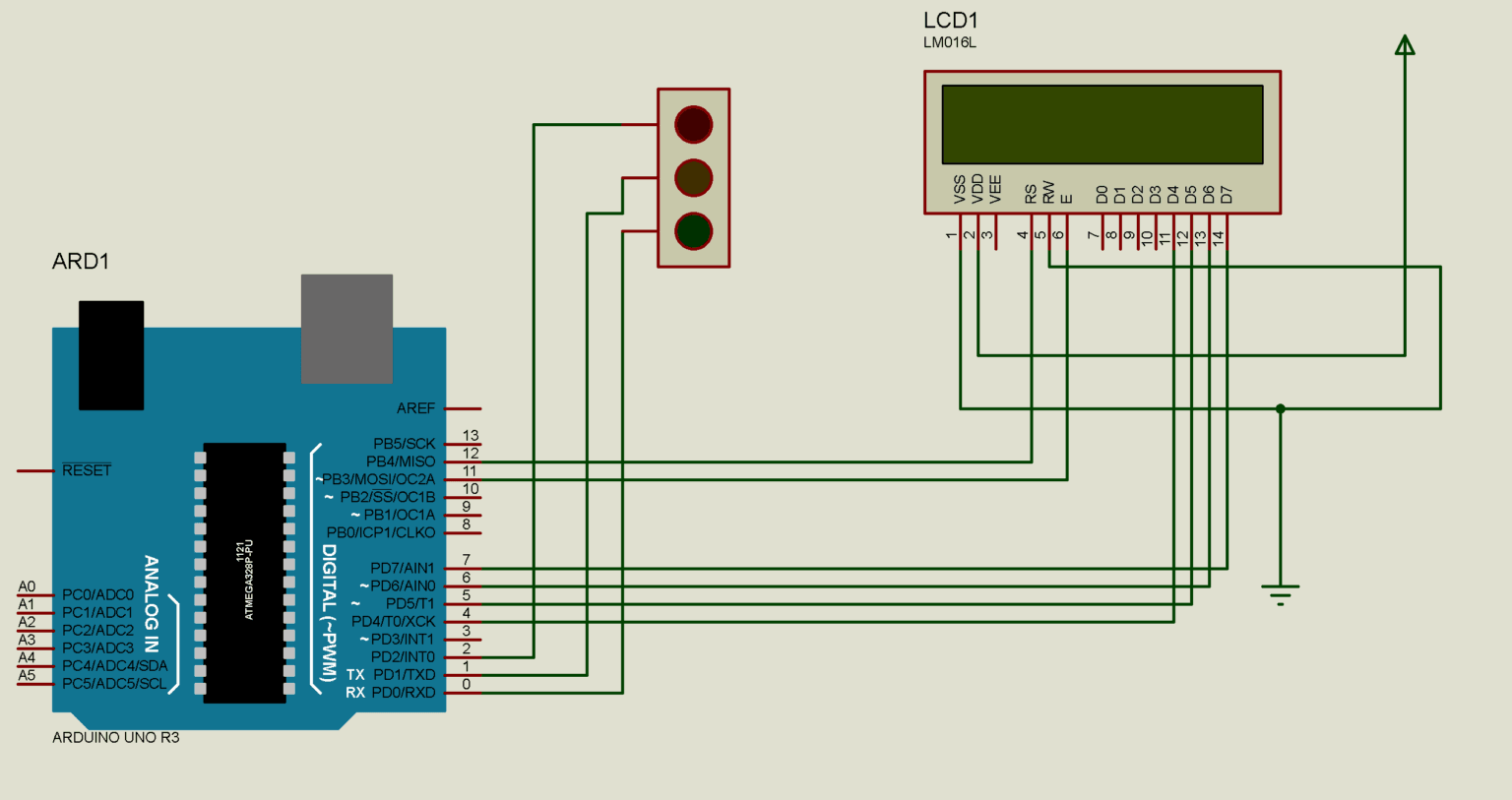 Traffic Light Control System Using Arduino & LCD in Proteus