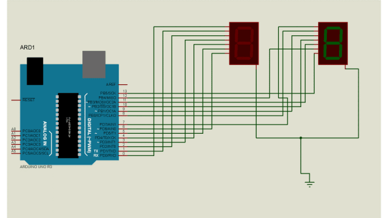 Multiple Seven-Segment Display with Arduino in Proteus