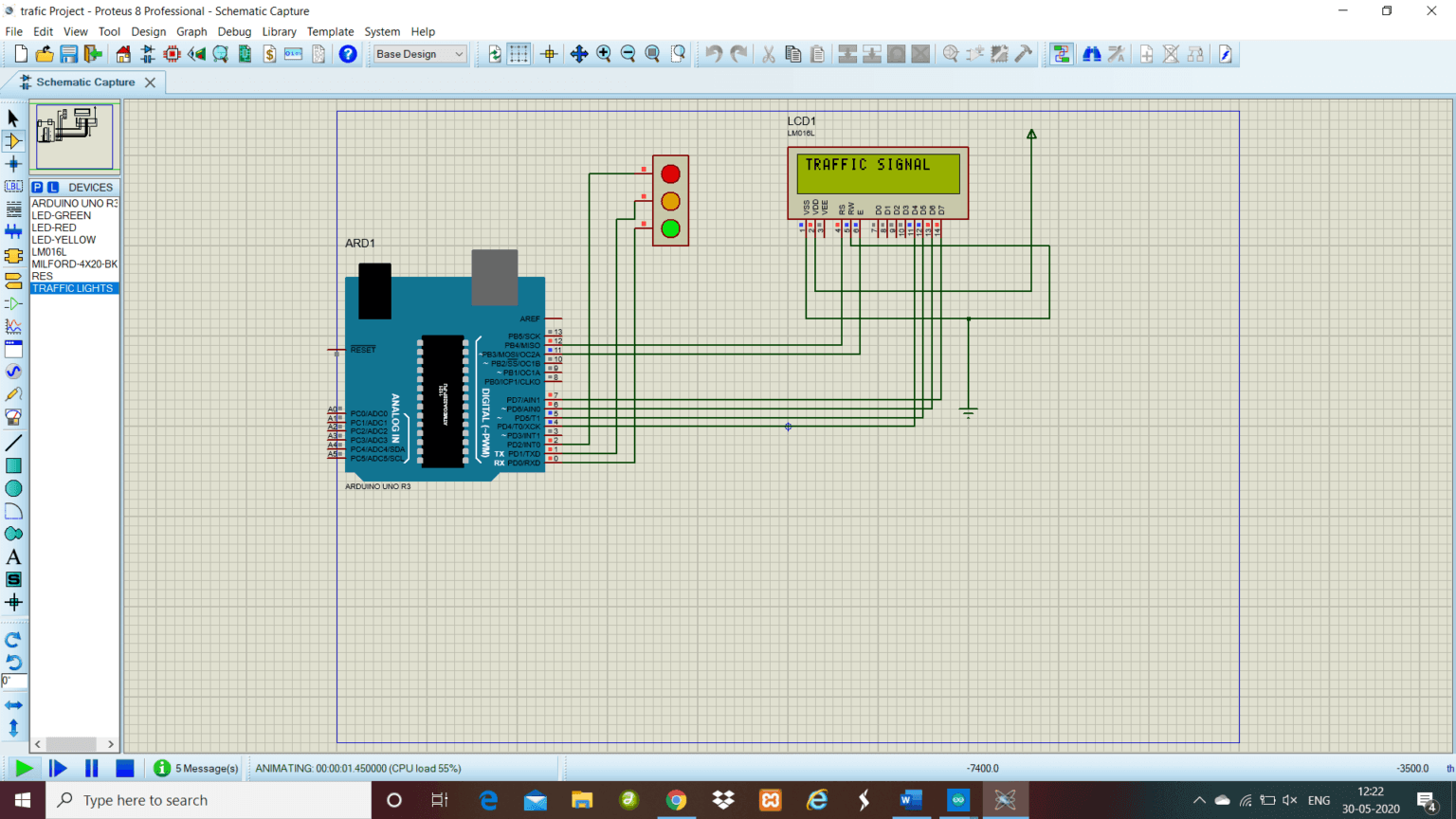 Traffic Light Control System Using Arduino & LCD in Proteus