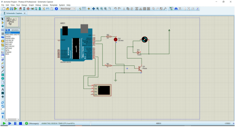 DC Motor Simulation with Arduino in Proteus