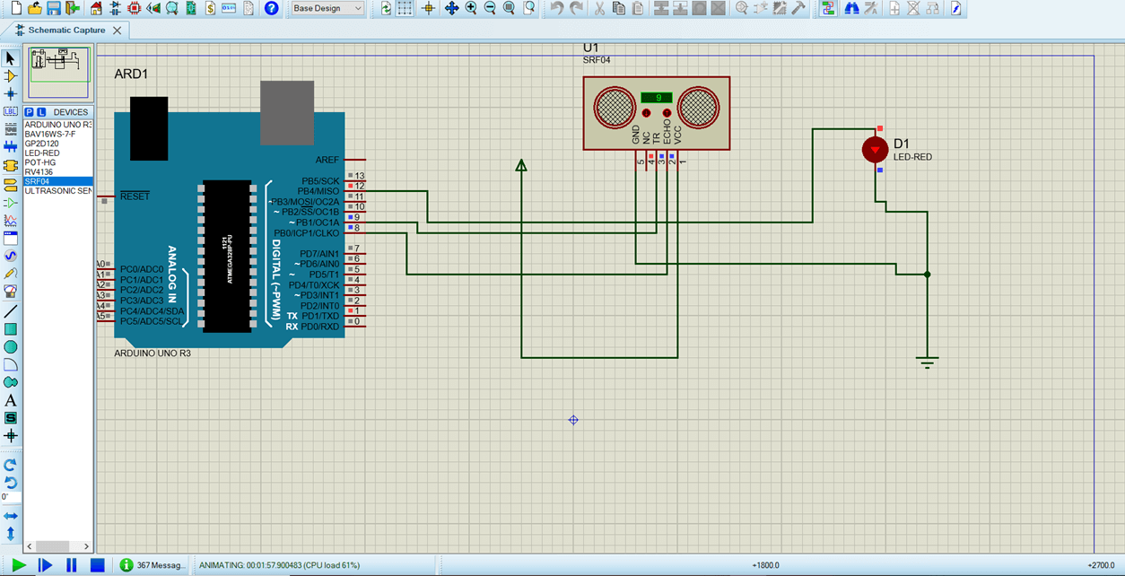 Ultrasonic Sensor Integration with Arduino in Proteus