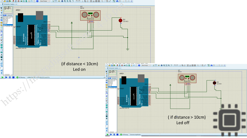 Ultrasonic sensor with Arduino in Proteus