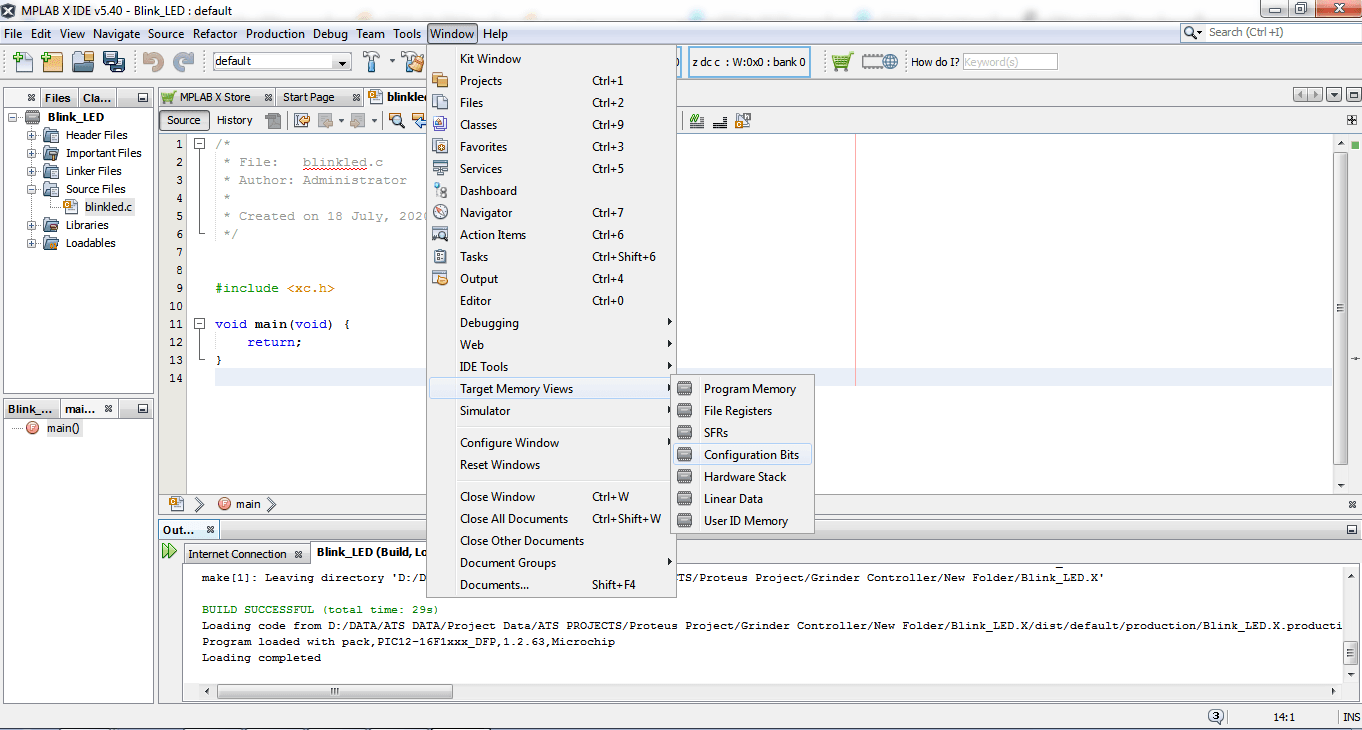 Blinking LED using PIC Microcontroller and Proteus Simulation