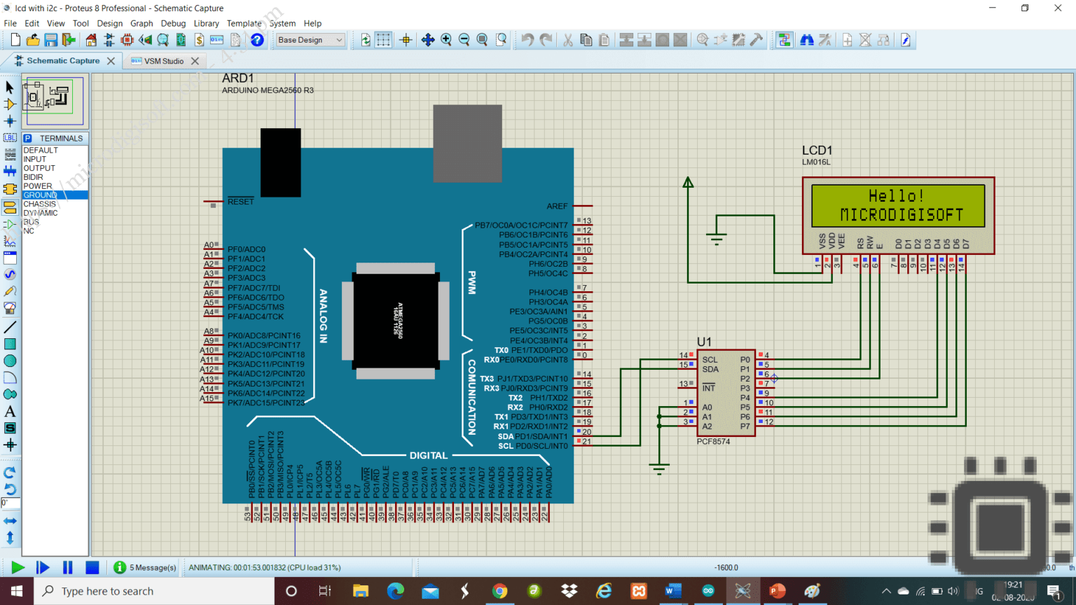 Simulating I2C LCD Module with Arduino in Proteus?