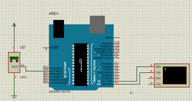 Interfacing Temperature Sensor LM35 in Proteus