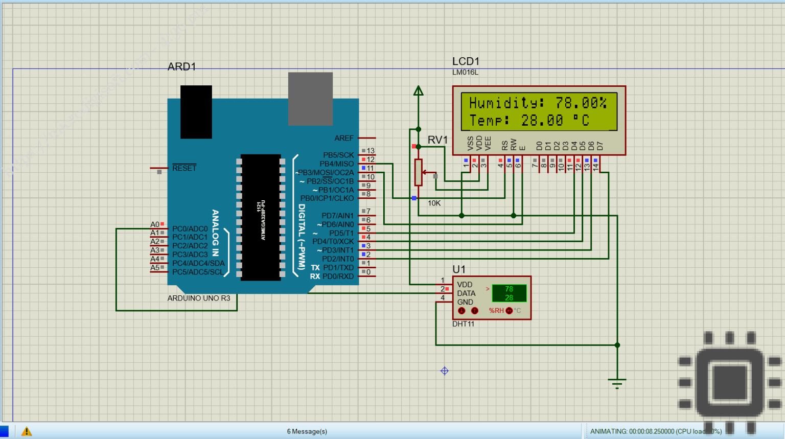 Dht11 Humidity And Temperature Sensor With Lcd In Proteus