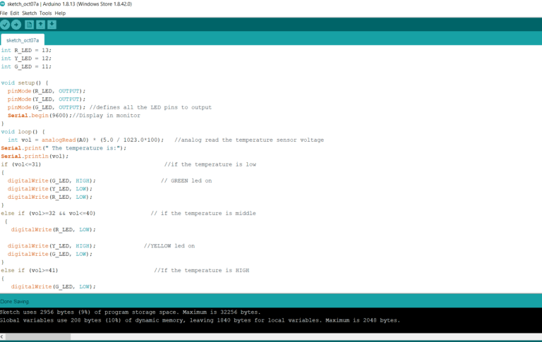 Temperature Indicator using LM35 Sensor in Proteus