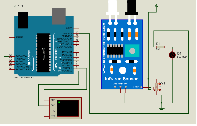 Arduino IR Proximity Sensor Simulation in Proteus