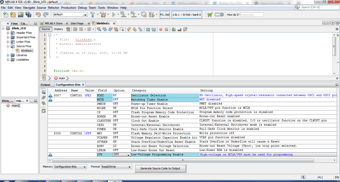 PIC16F877A : Blinking LED using PIC Microcontroller