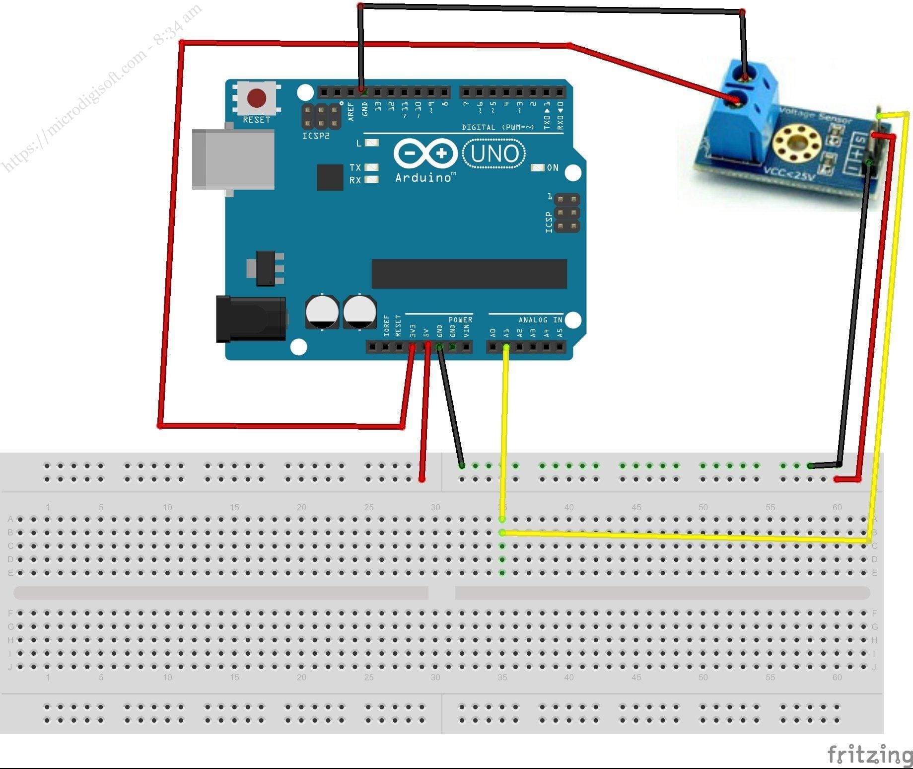 Interfacing Voltage Sensor Module With Arduino 0274