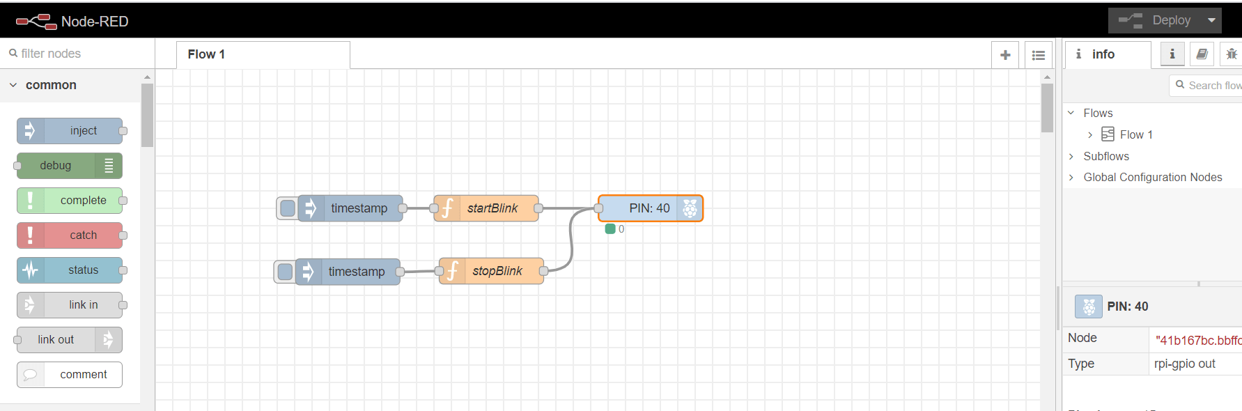 Blinking LED using Node-Red on Raspberry Pi