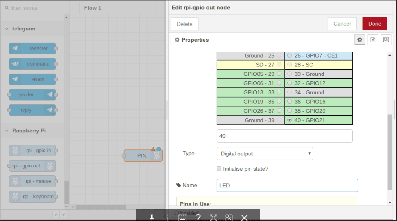 Blinking LED using Node-Red on Raspberry Pi
