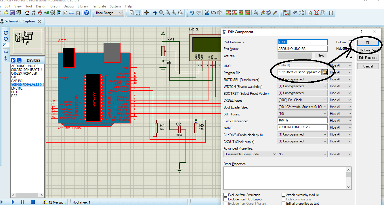 Arduino Capacitance Meter with LCD Display in Proteus
