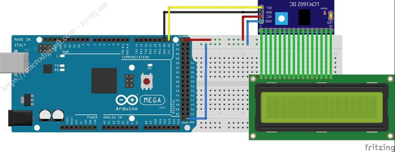 I2C Liquid Crystal Display With Arduino Board