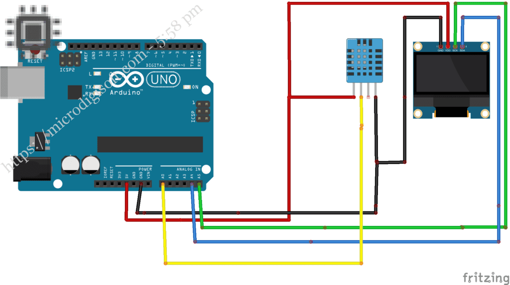 Interfacing Arduino with SSD1036 OLED and DHT11 Sensor