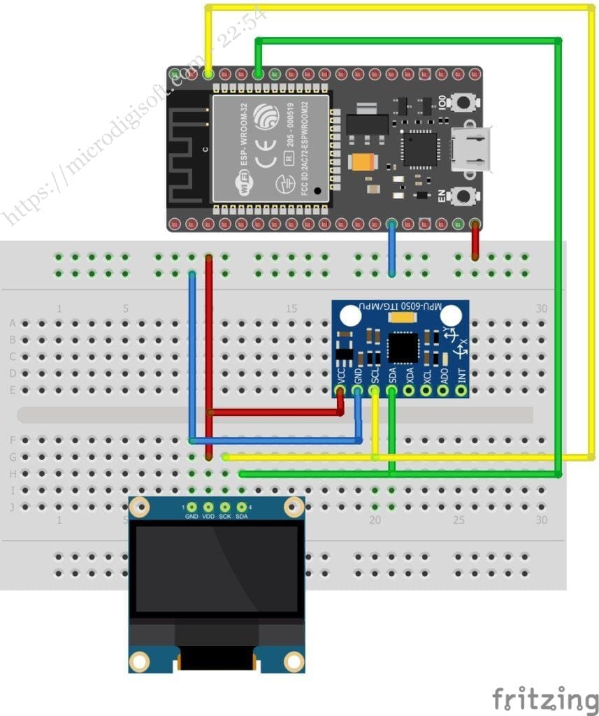 Esp32 With Mpu 6050 Accelerometer Gyroscope And Temperature Sensor
