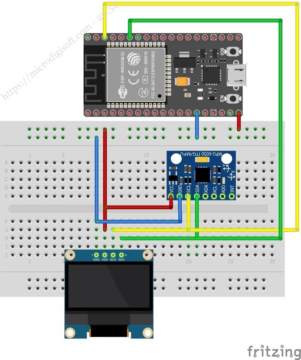 Esp32 With Mpu 6050 Accelerometer Gyroscope And Temperature Sensor