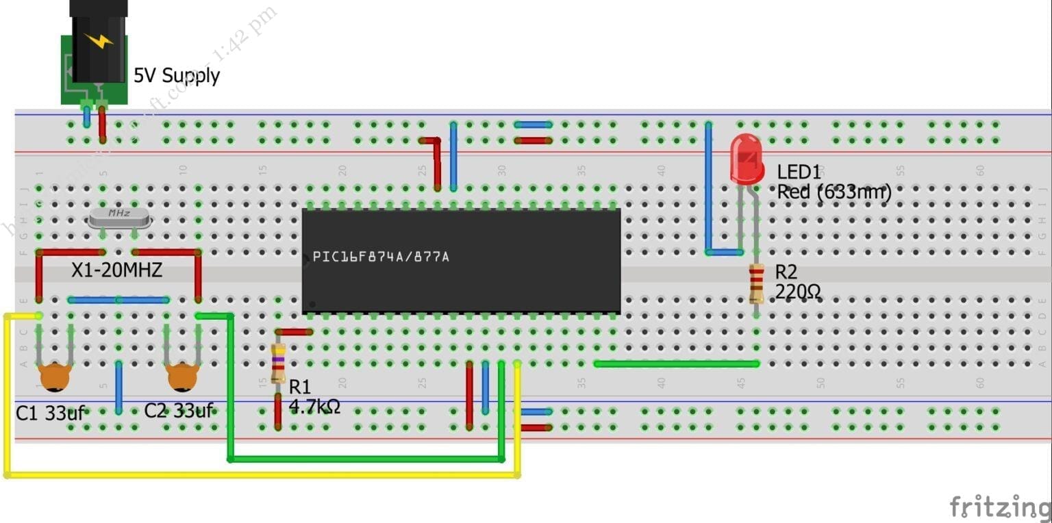 PIC16F877A : Blinking LED using PIC Microcontroller