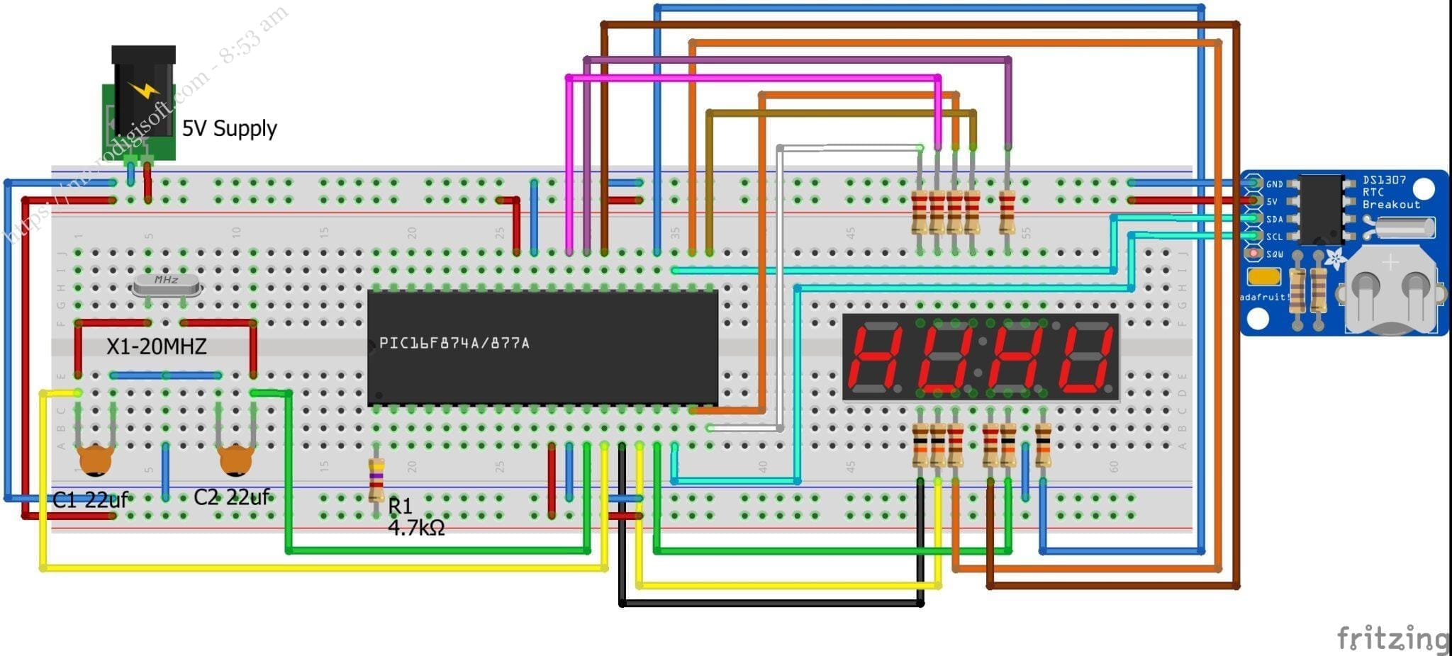 [PIC16F877A] : 7-Segment Digital Clock using RTC-DS1307
