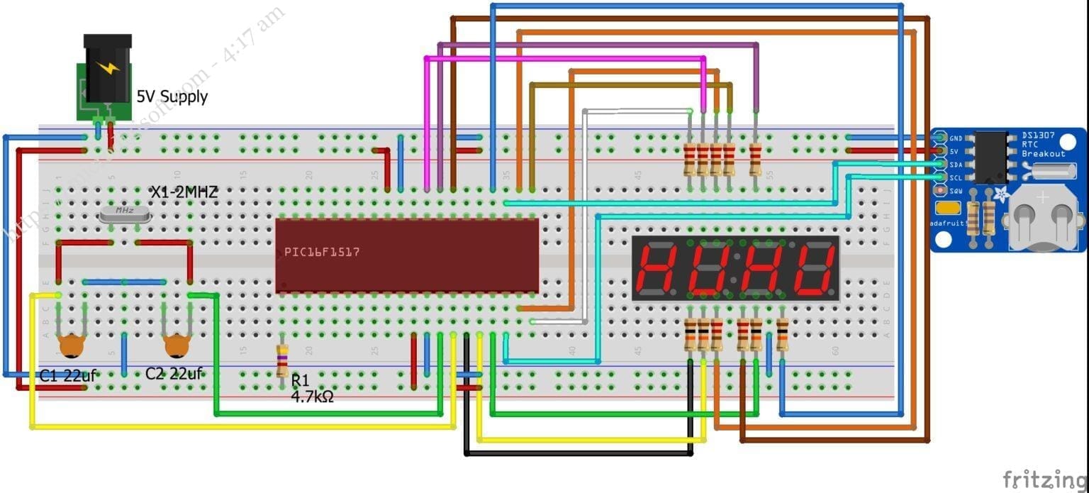 Digital Clock With 7 Segment Display And Rtc Ds1307 Pic Microcontroller