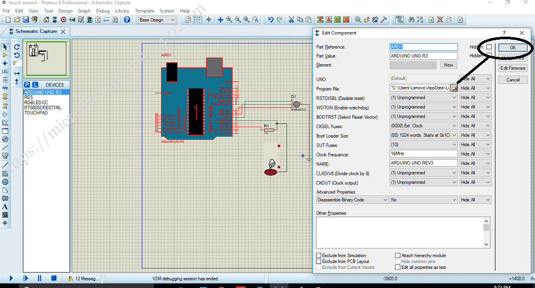 Capacitive Touch Sensor with Arduino in Proteus Software