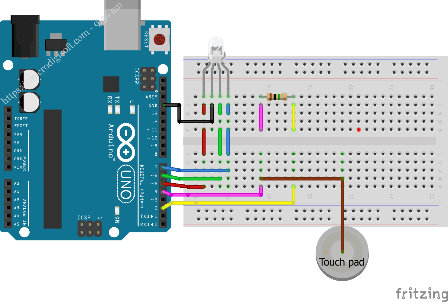 Touch Sensor Controlled RGB Light by Using Arduino