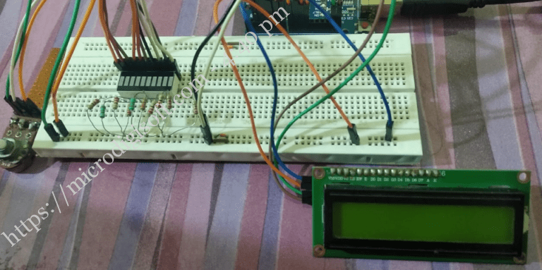 Arduino Based Voltmeter Using Bar Led And 16×2 Lcd Display