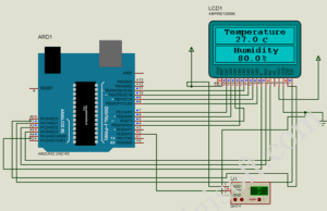 Arduino DHT11 with 128x64 Graphical LCD (GLCD) in Proteus