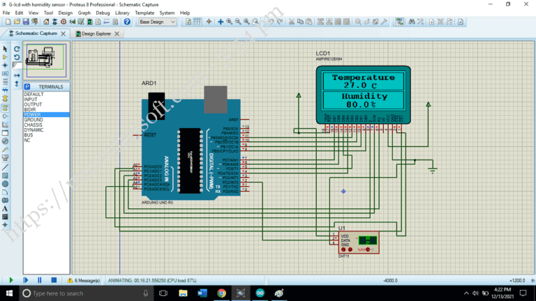 Arduino DHT11 Tutorial: Interfacing with 128x64 Graphical LCD (GLCD) in Proteus