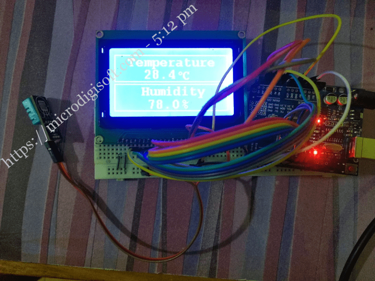 Interface 128X64 GLCD with DHT11 Sensor Using Arduino