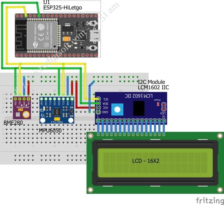 ESP32- Interfacing Multiple I2C Devices-LCD, BME280, MPU-6050