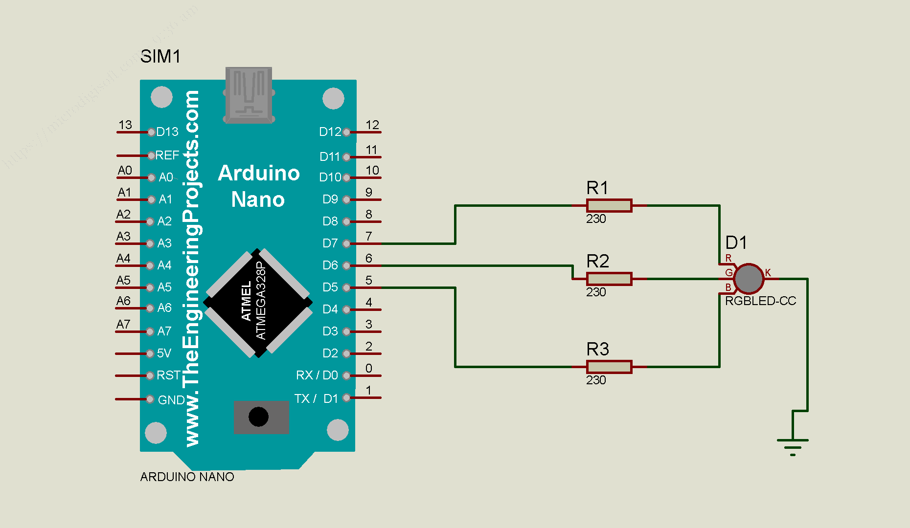 RGB with Arduino Nano In Proteus | microdigisoft.com