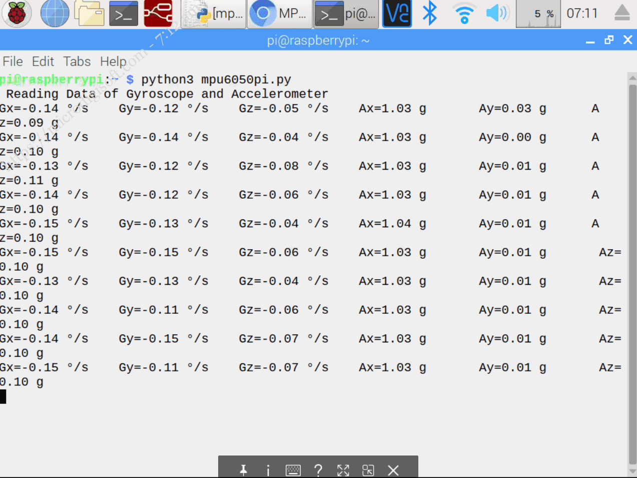 MPU6050 (Accelerometer+Gyroscope) Sensor with Raspberry Pi