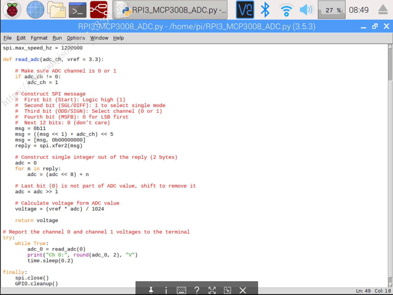 Interfacing Raspberry Pi with ADC MCP3008