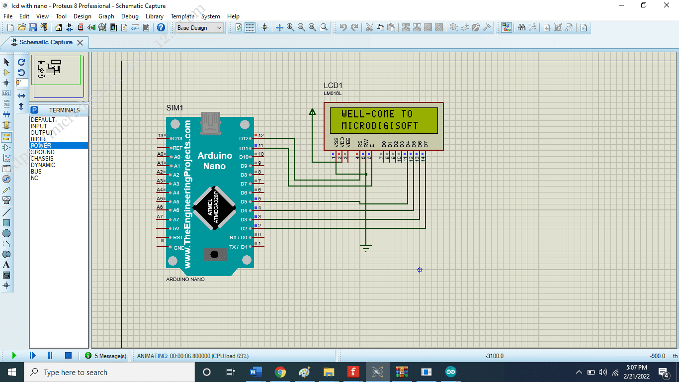Interfacing 16X2 LCD with Arduino Nano on Proteus