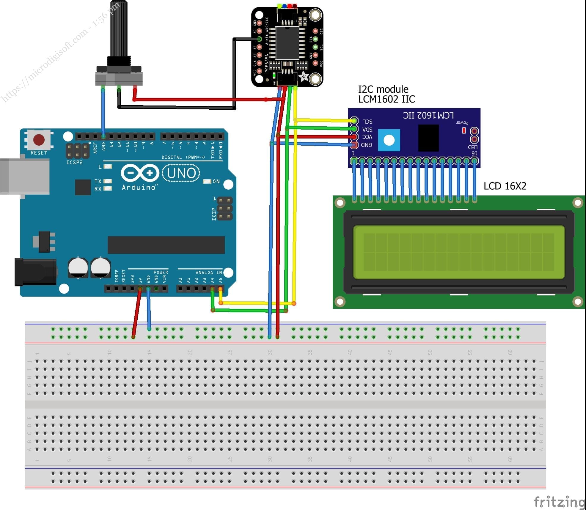 Interfacing PCF8591 ADC/DAC Module with Arduino