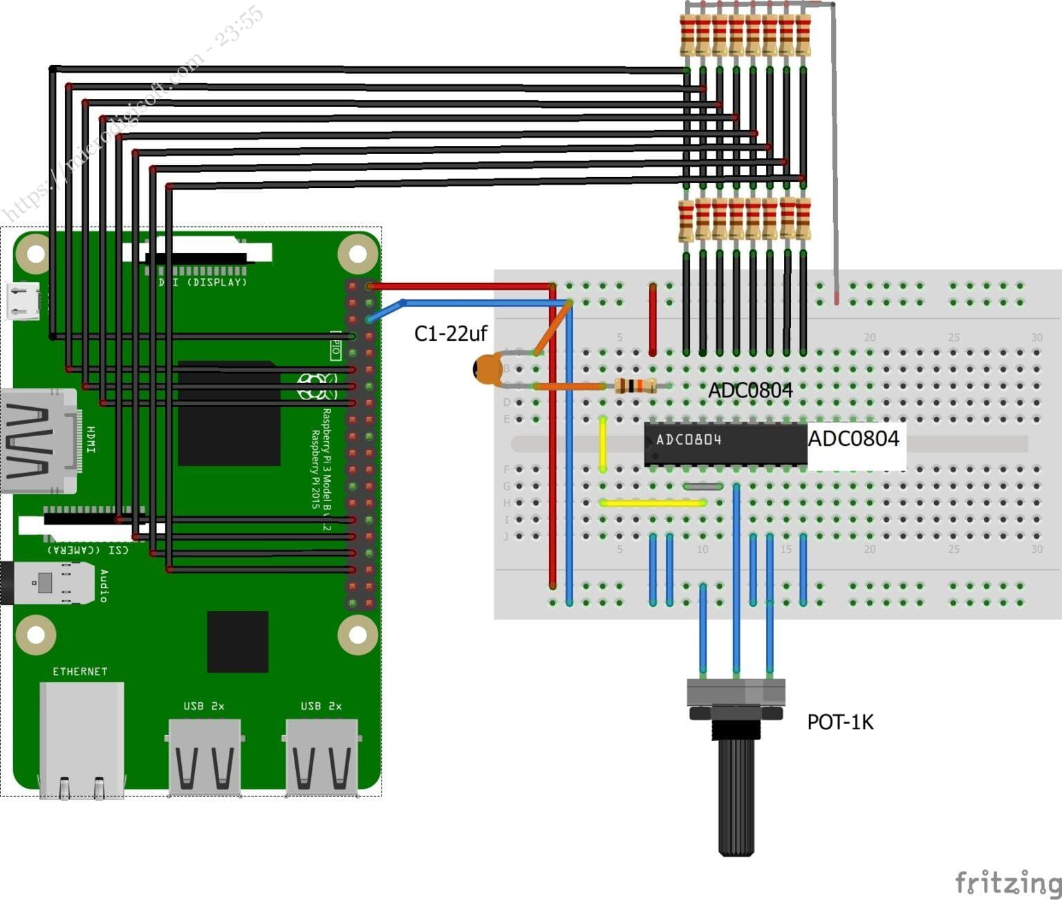 ADC with Raspberry Pi3 using ADC0804 Module