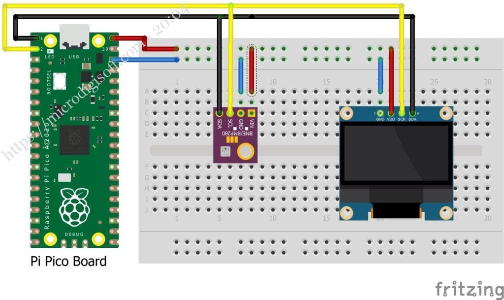 Bme280 With Raspberry Pi Pico With Ssd1306 Using Micropython