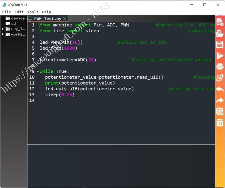 PWM LED Brightness Control on Raspberry Pi Pico-MicroPython