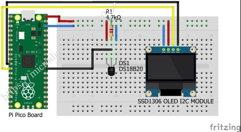 Raspberry Pi Pico DS18B20 Temperature Sensor Tutorial with MicroPython ...