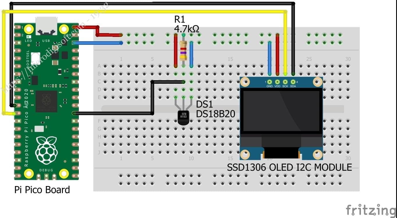 DS18B20 Temperature Sensor with Raspberry Pi Pico