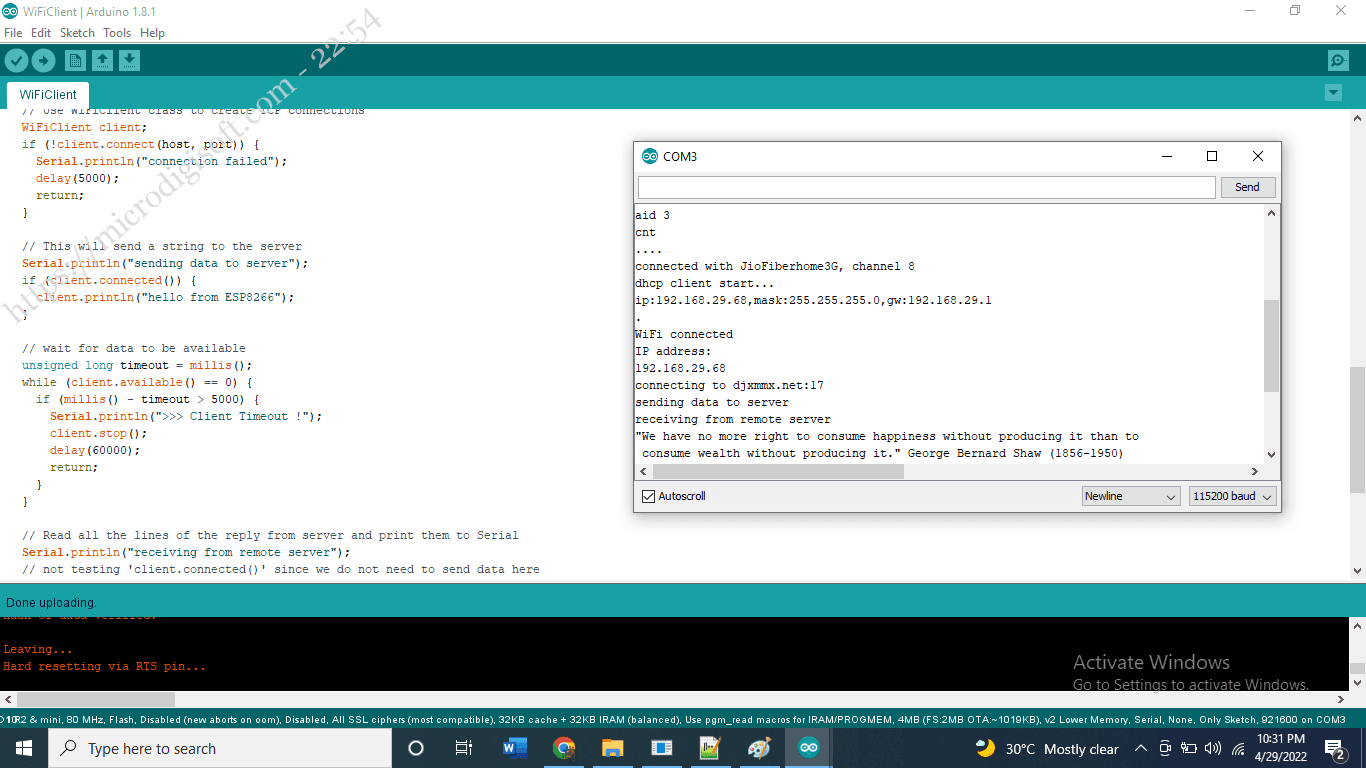ESP8266 – Wemos D1 Mini as a Client Using Arduino