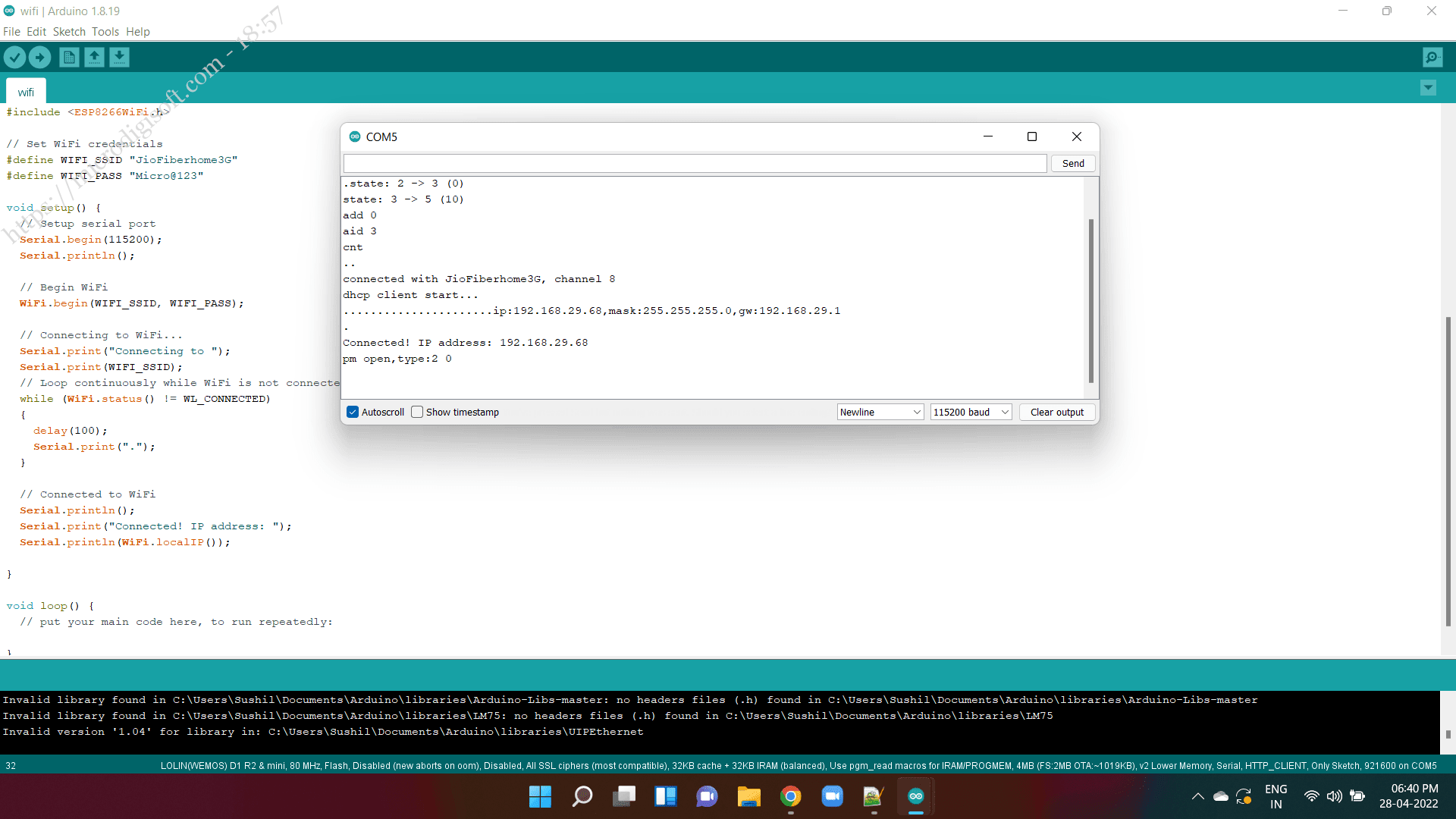 WeMos D1 Mini-ESP8266 Board As a Wi-Fi Server