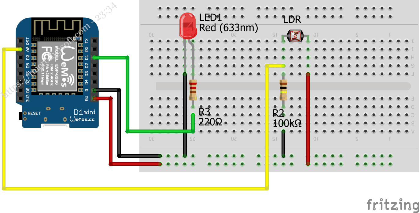 WeMos D1 Mini Control LED with LDR - microdigisoft.com