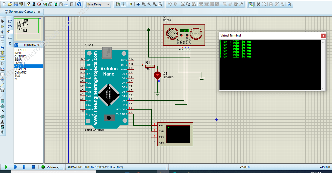 How to Simulate HC-SR04 Ultrasonic Sensor in Proteus with Arduino Nano